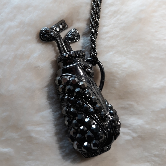 Jewelry | Ladies Golf Bag Necklace Pewter Tone Golf Clubs With Crystals ...